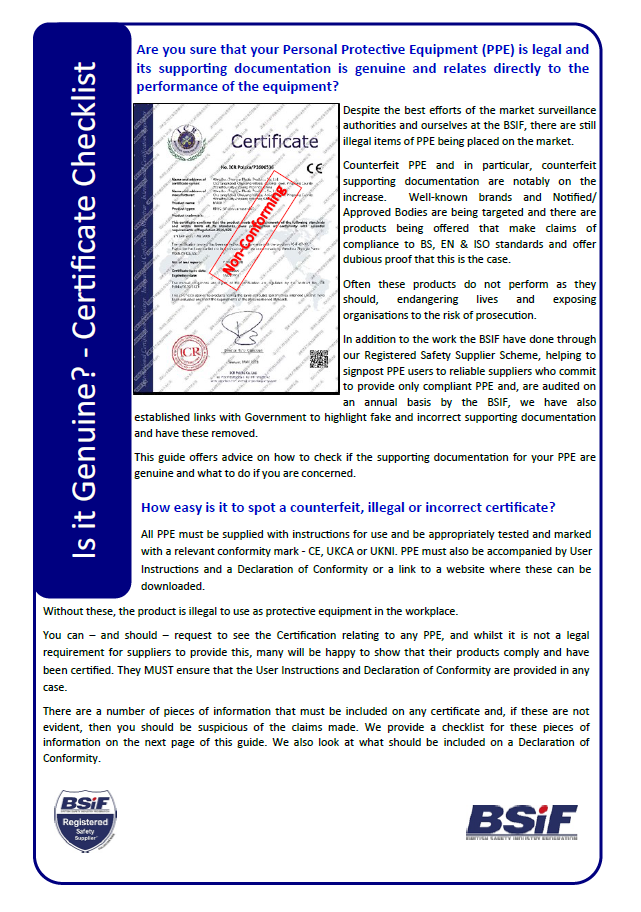 BSIF Checklist for Verifying Genuine PPE | Lyreco Intersafe