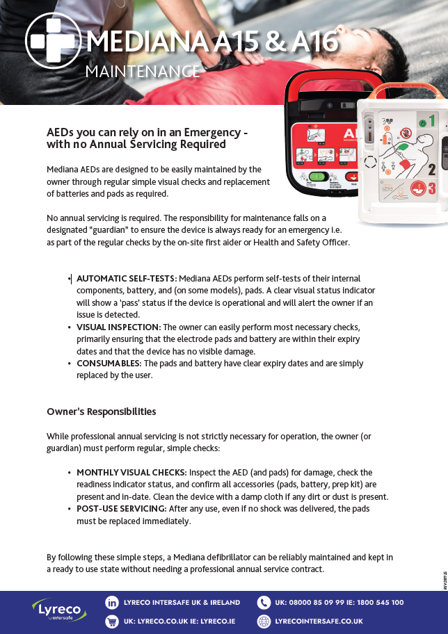 Defibrillator Maintenance Guide for Mediana AED's | Lyreco Intersafe